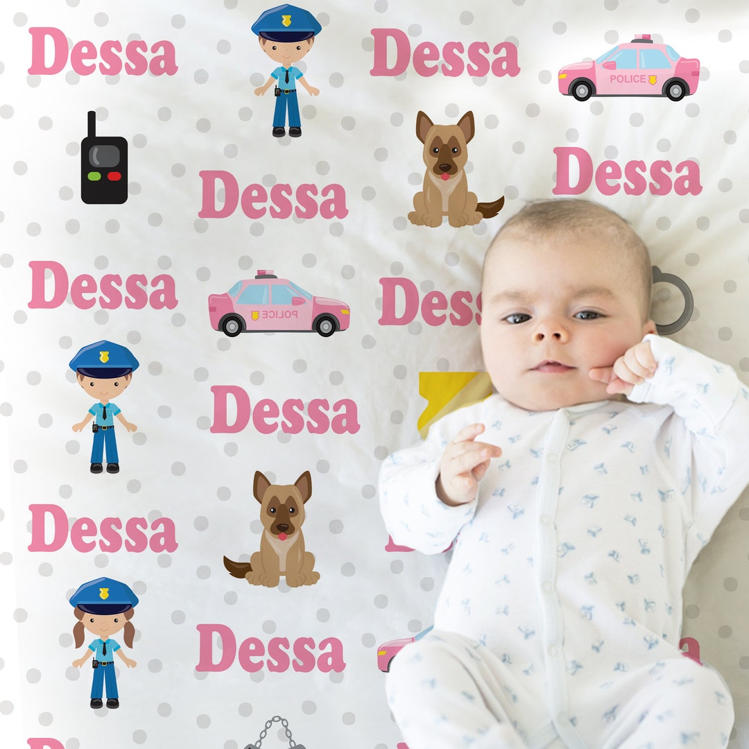 Girl Police Baby Blanket, Police Car Baby Name Blanket, Boy or Girl ...