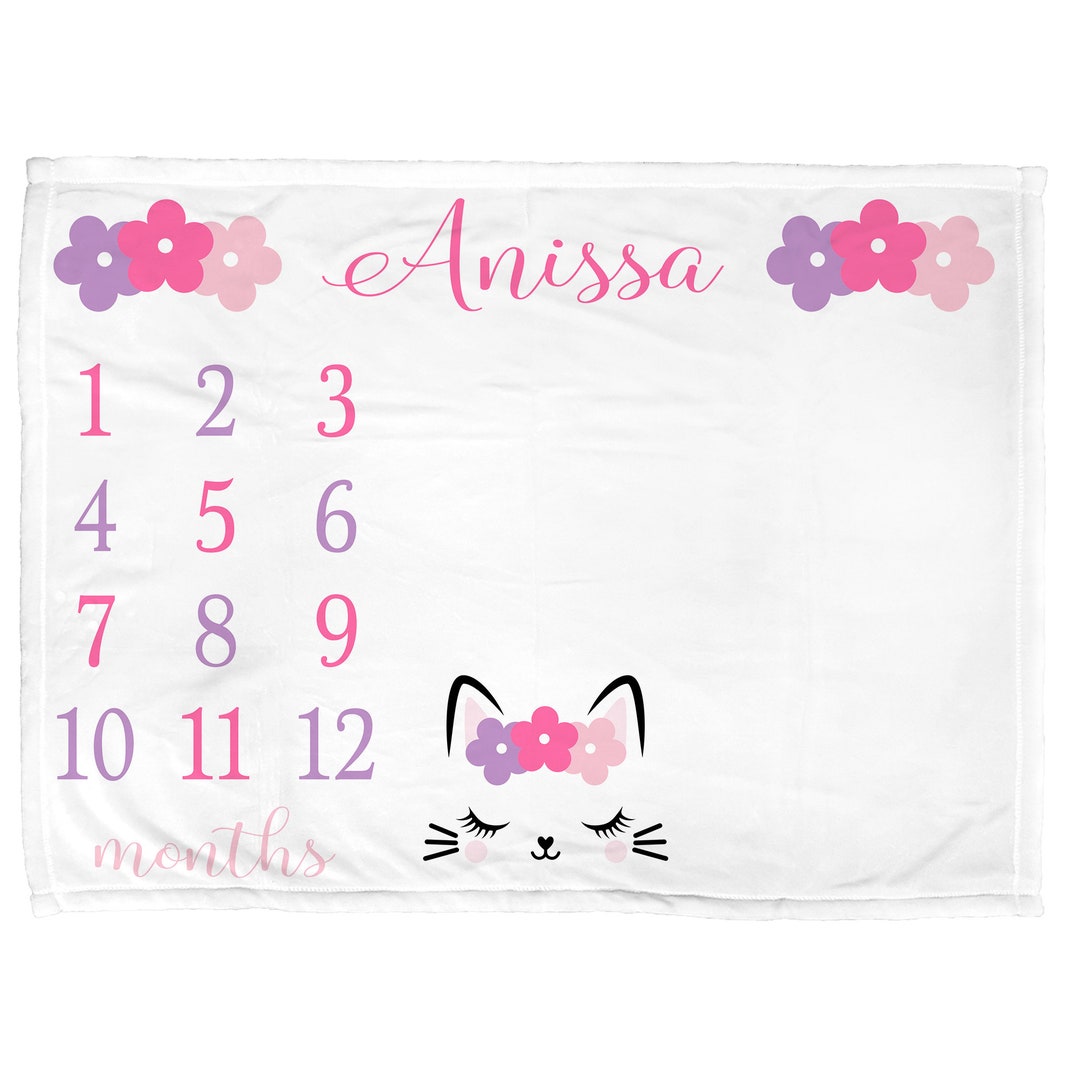 Kitty Milestone Blanket Photo Prop Girl Gift Personalized - Etsy