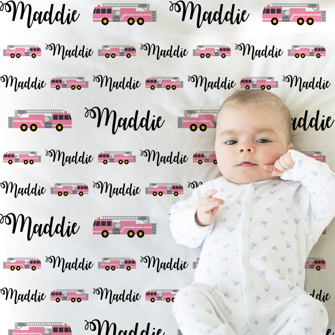 Firetruck Baby Blanket Personalized Pink Fire Fighter Personalized Name ...