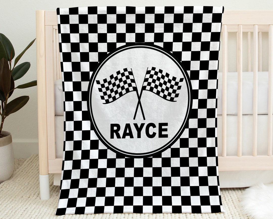 Race Flags Baby Blanket, Checkered Flag Swaddle Blanket, Personalized ...