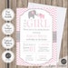 Elephant Baby Shower Invitation, Pink Elephant Baby Shower Invite, Baby ...