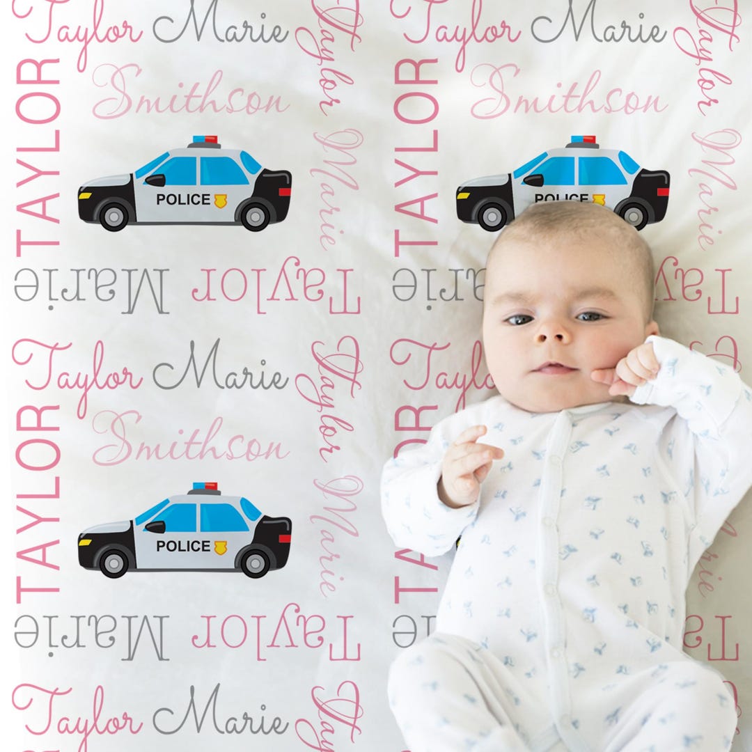 Personalized Girl Police Baby Blanket Pink Police Custom Swaddle ...