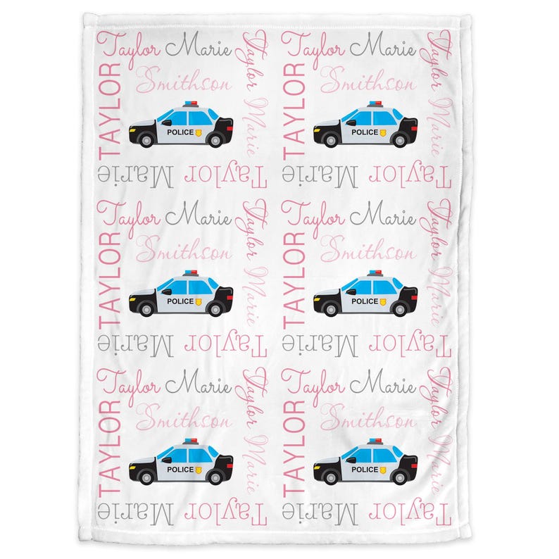Personalized Girl Police Baby Blanket Pink Police Custom Swaddle ...