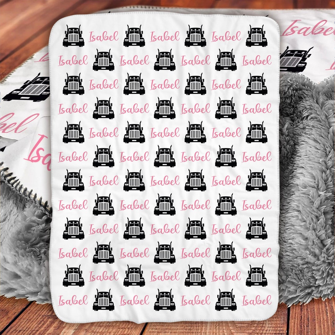 Pink Big Rig Baby Blanket, Trucker Personalized Name Blanket, Diesel ...