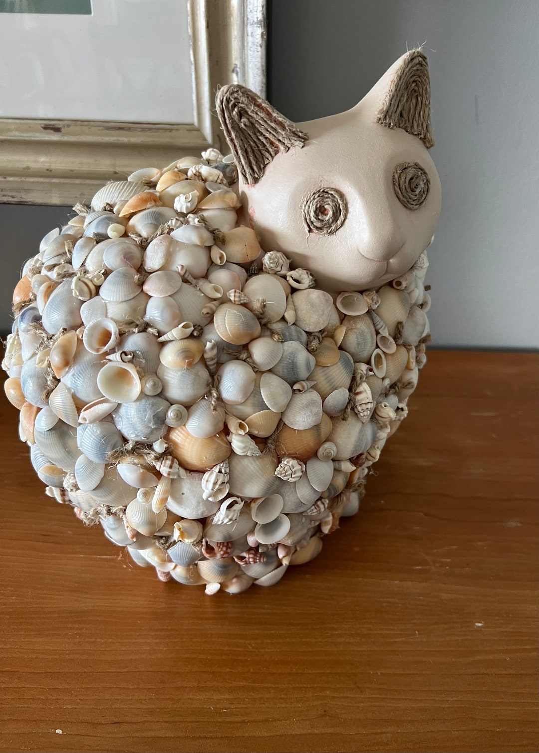 Shell Cat Sculpture Centerpiece Nautical Coastal - Etsy