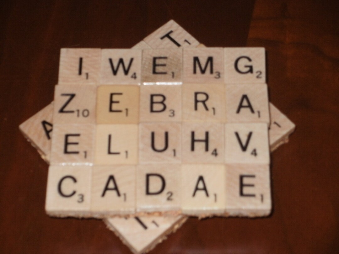 Scrabble Coasters...set of 2...made With 40 Scrabble Tiles...full Cork ...
