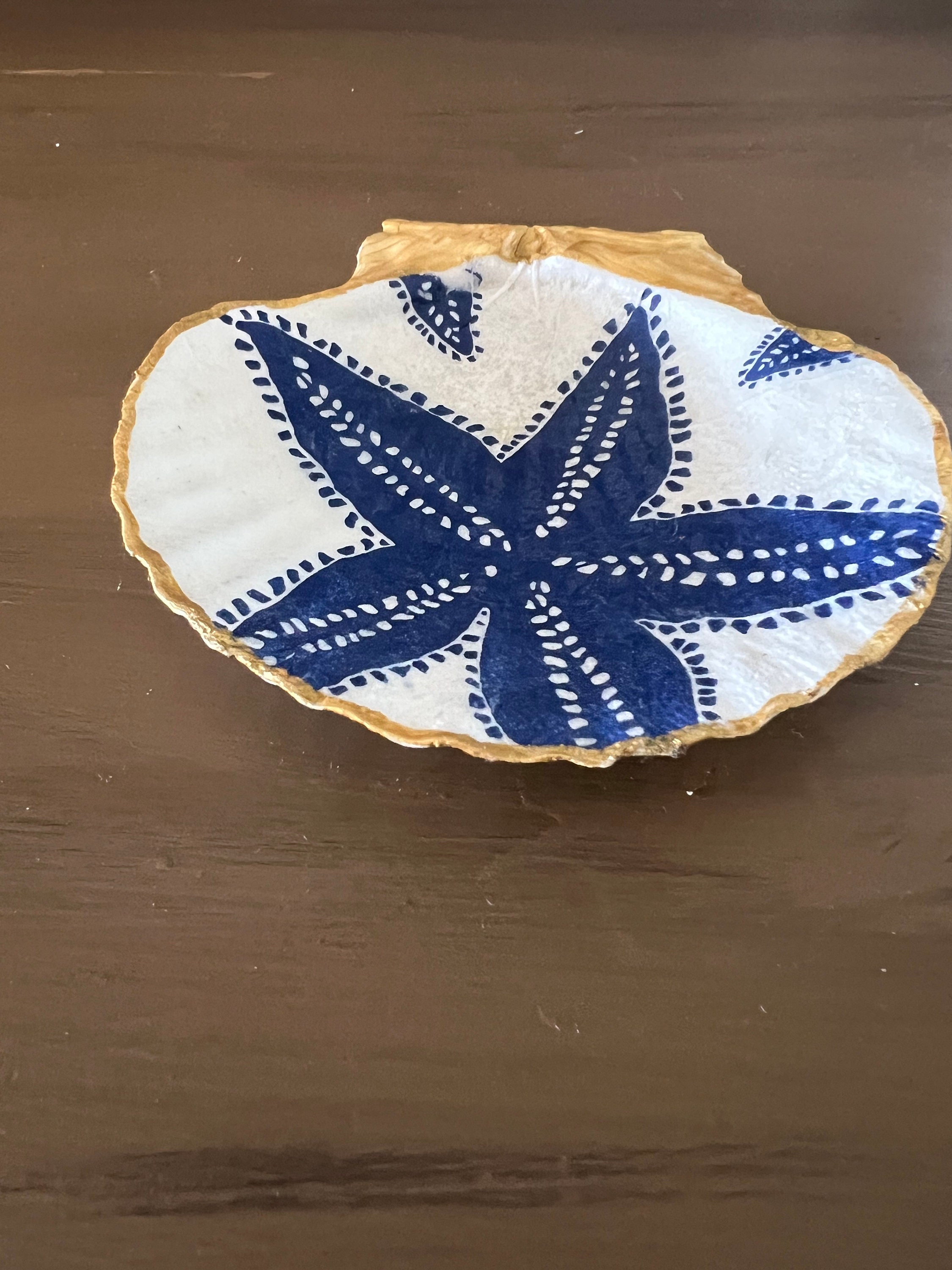 Trinket Dish, Scallop Shell, Starfish Design, Decoupaged, Coastal - Etsy