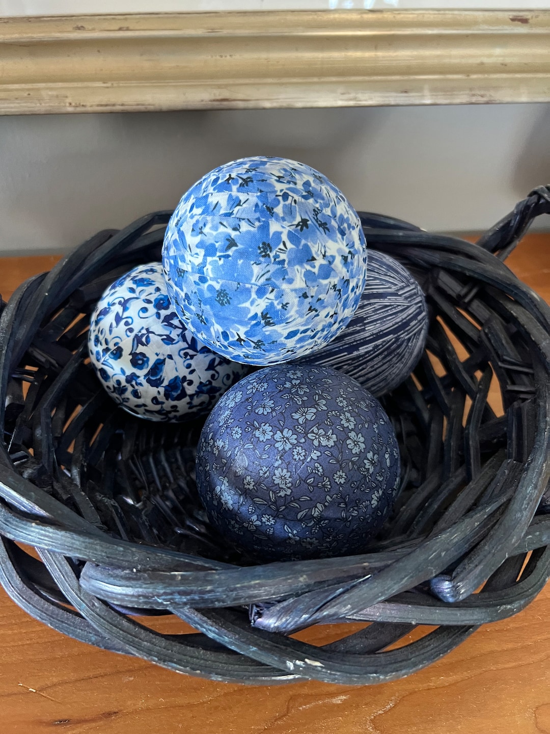 4 - 4” Chinoiserie Spheres #2, Blue and White Balls, Orbs, Centerpiece ...