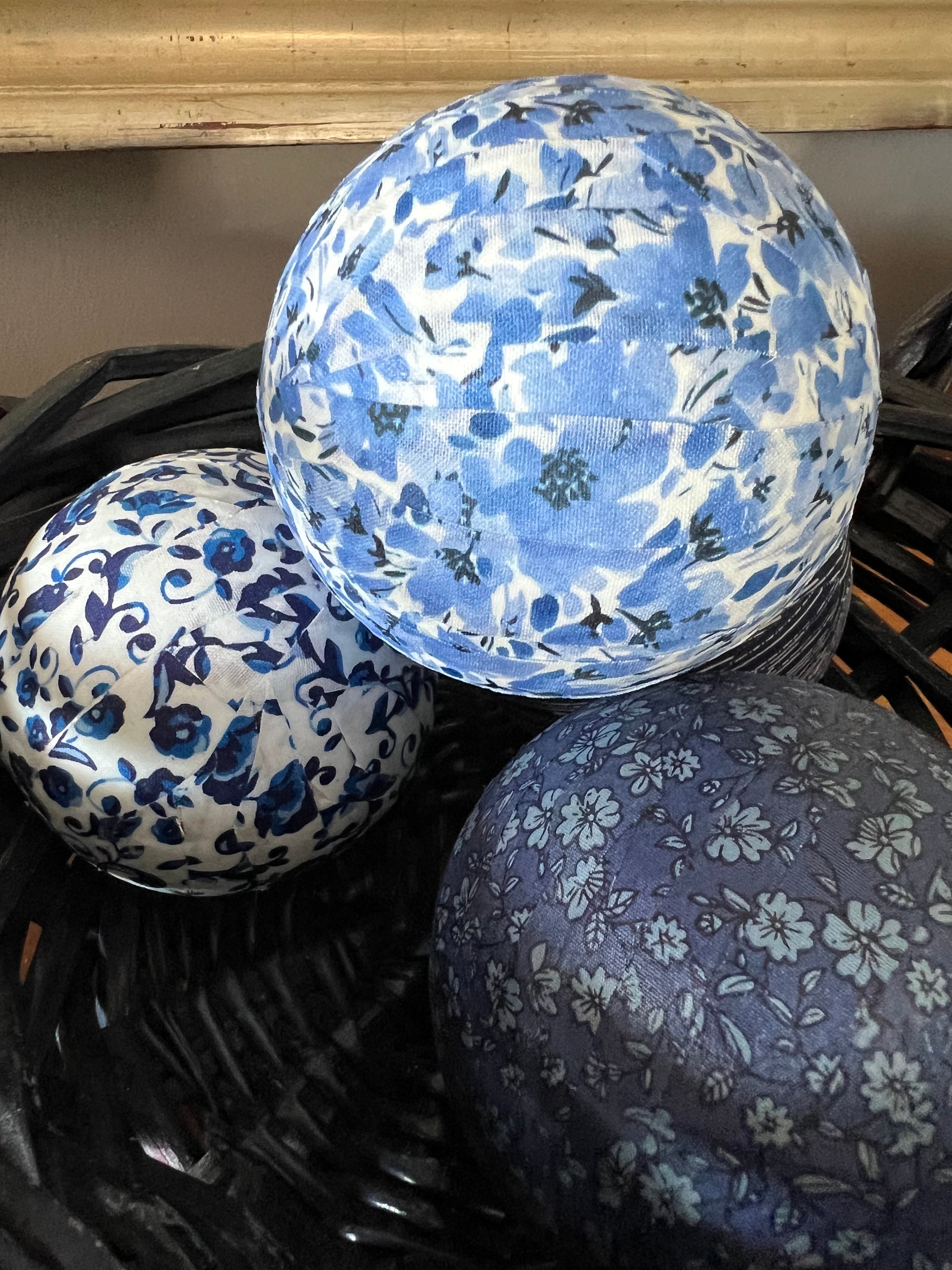 4 - 4” Chinoiserie Spheres #2, Blue and White Balls, Orbs, Centerpiece ...