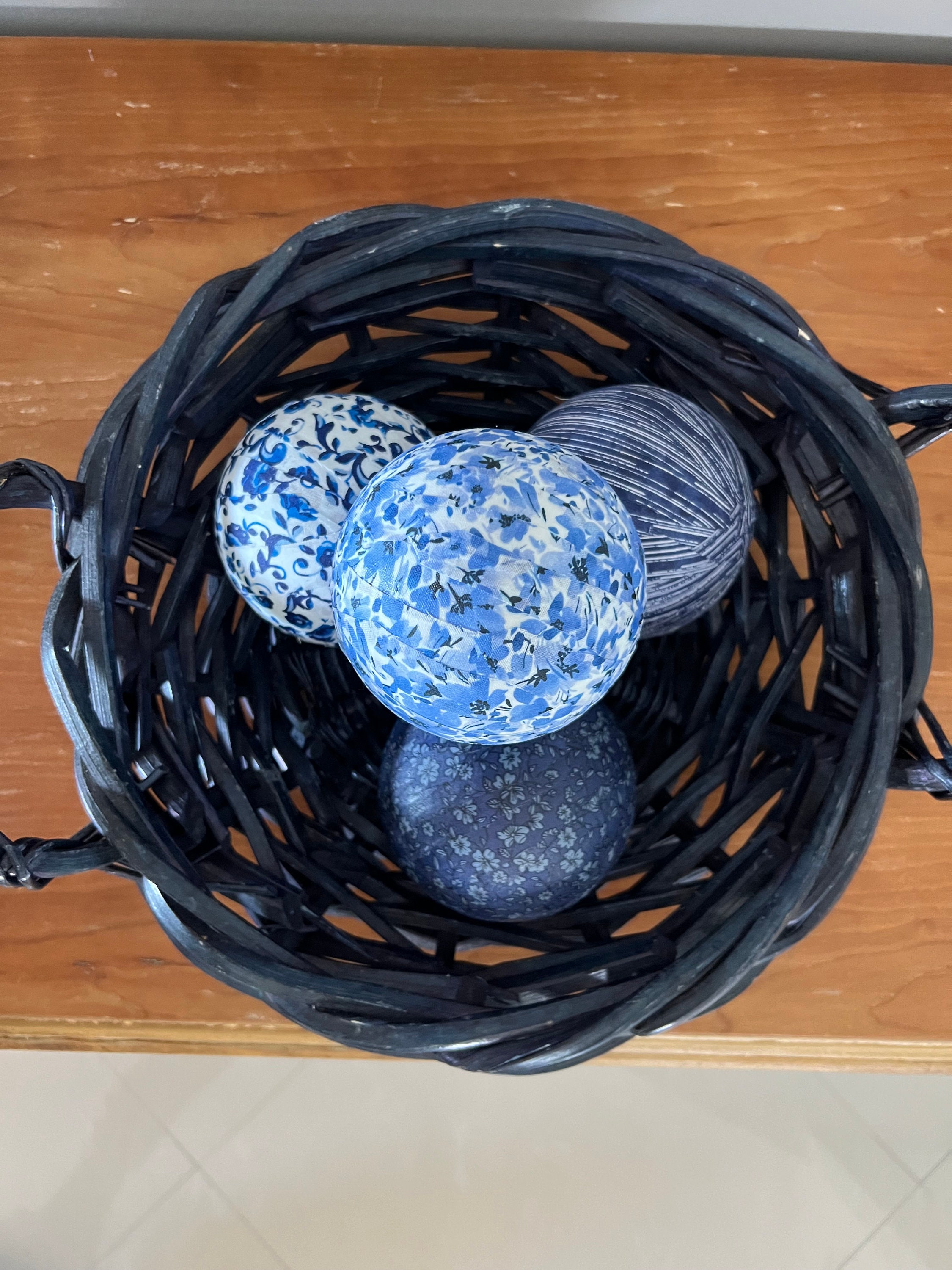 4 - 4” Chinoiserie Spheres #2, Blue and White Balls, Orbs, Centerpiece ...