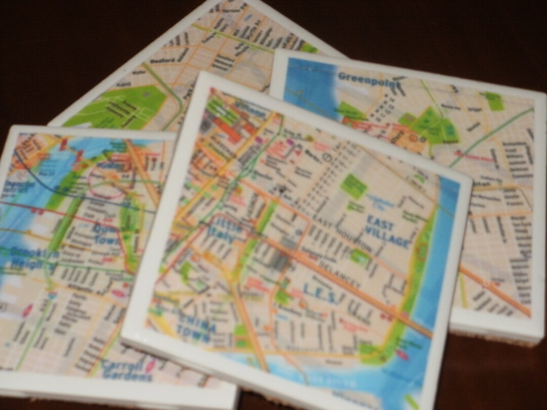 Brooklyn Map Coasters...set of 4...for Drinks and Candles...full Cork Bottoms - Etsy