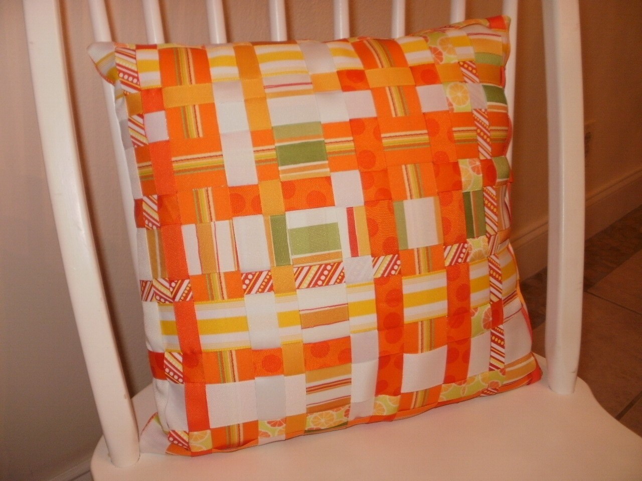 Woven Grosgrain Ribbon Throw Pillow...orange and White...free - Etsy