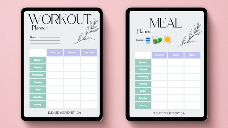 Canva Meal Planner and Workout Tracker Template | Wellness Planner ...