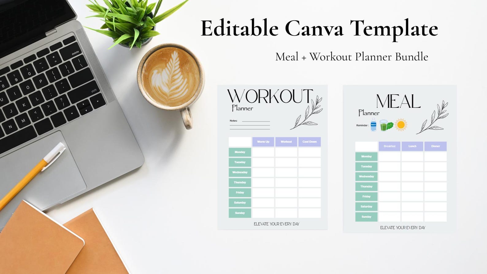 Canva Meal Planner and Workout Tracker Template | Wellness Planner ...