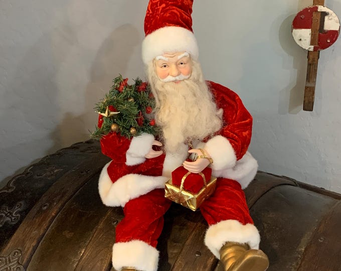 Vintage Porcelain-faced Sitting Santa Doll – 20” (15” Seated) – Velvet ...