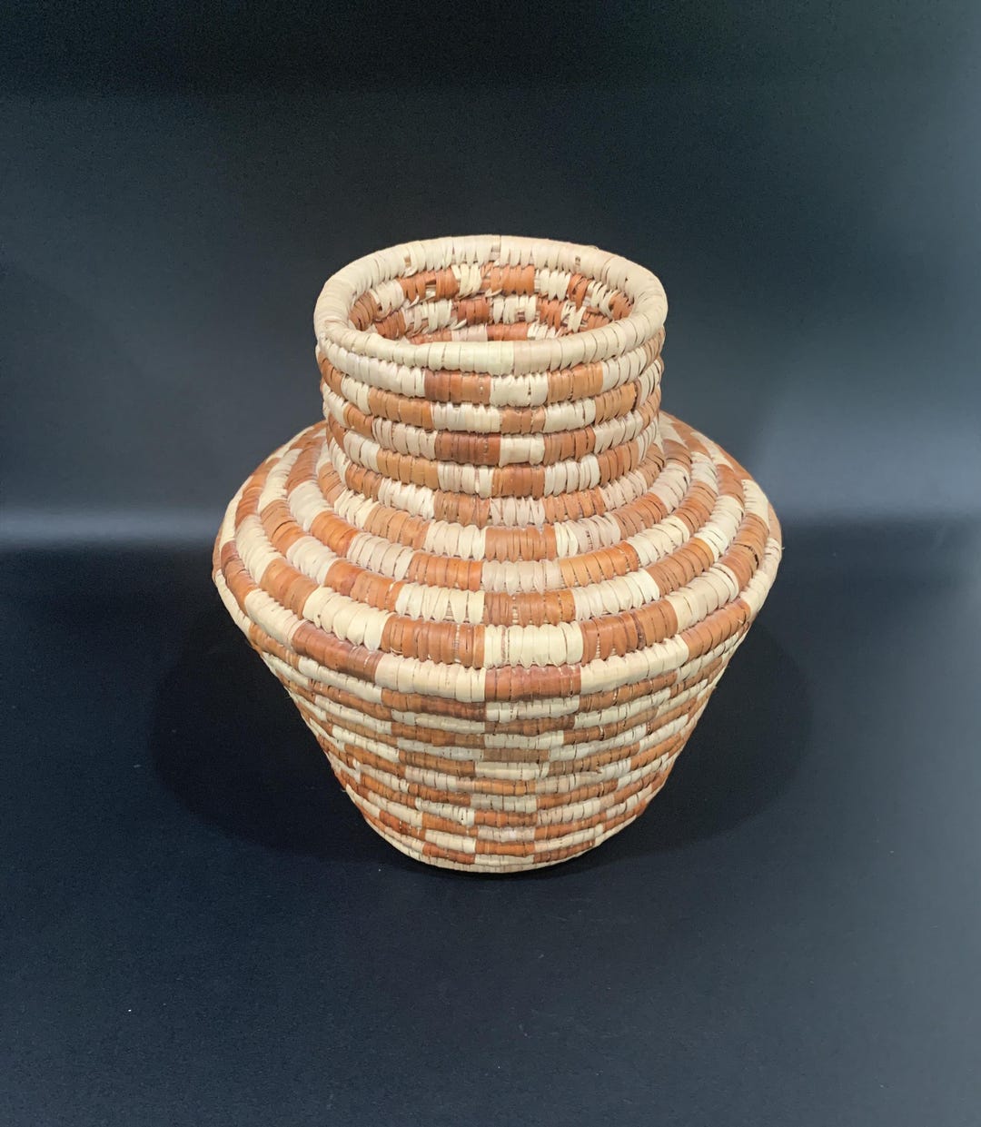 Vintage Handwoven Palm Olla Basket: Bohemian Checkerboard Decor - Etsy