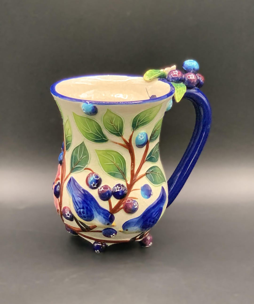 Vintage Blue Sky Clayworks Bluebird & Blueberry Hand Painted Ceramic ...