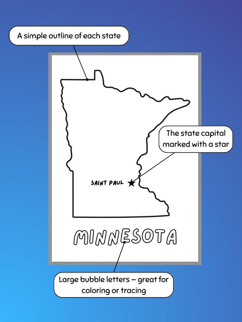 U.S. States and Capitals Coloring Pages – Geography Learning (digital ...