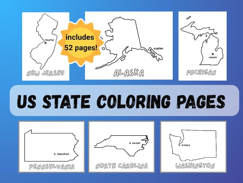 U.S. States and Capitals Coloring Pages – Geography Learning (digital ...
