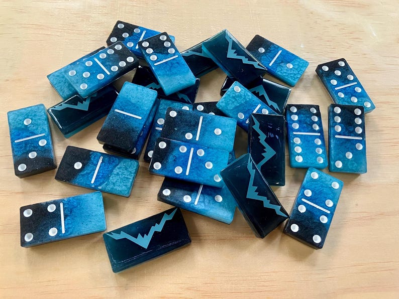 Resin Domino Set With Wooden Box: Blue Mountain Design - Etsy