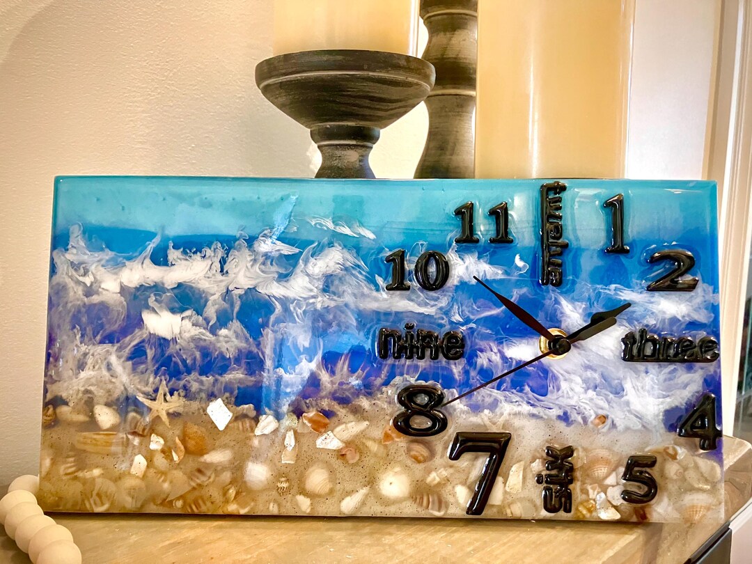 Seashell Ocean Resin Clock – Handmade Coastal Beach Decor - Etsy