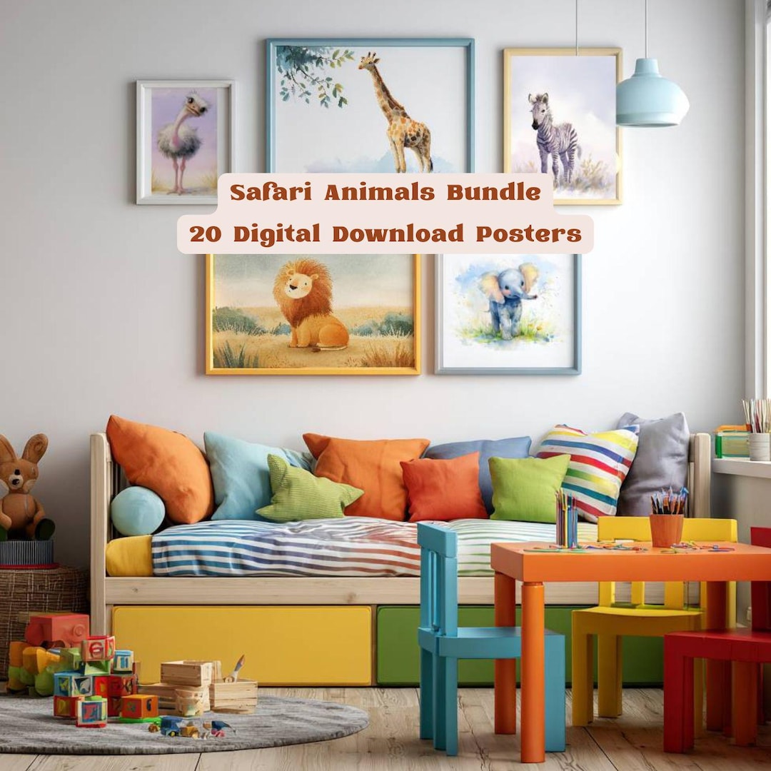 Safari Animals Bundle Watercolor Prints: Nursery & Kids Decor (digital ...