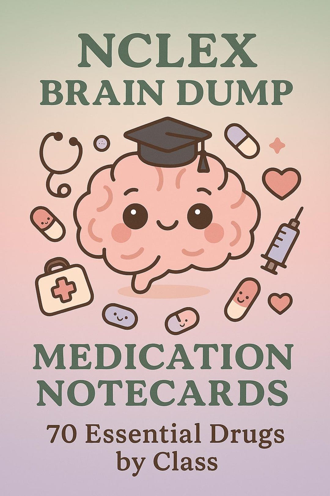 NCLEX Medication Flashcards: 70 Kawaii Nursing Study Cards (digital ...
