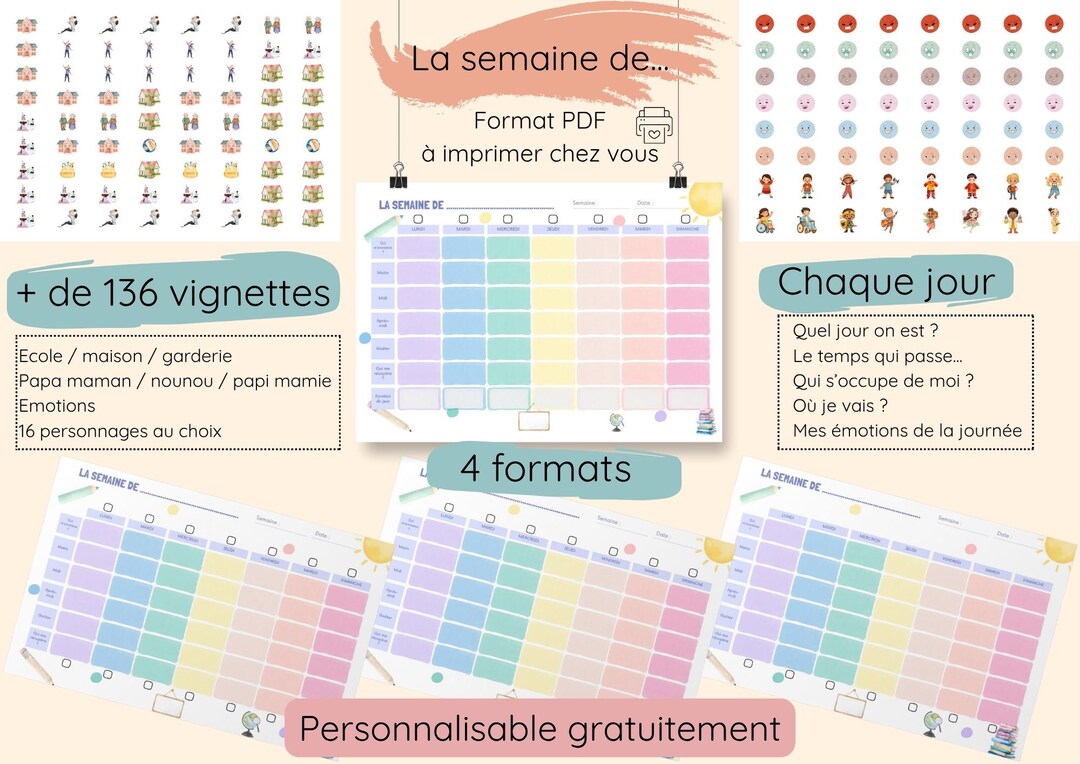 Visual Weekly Planner for Children - 49 Boxes Max - “the Week Of ...
