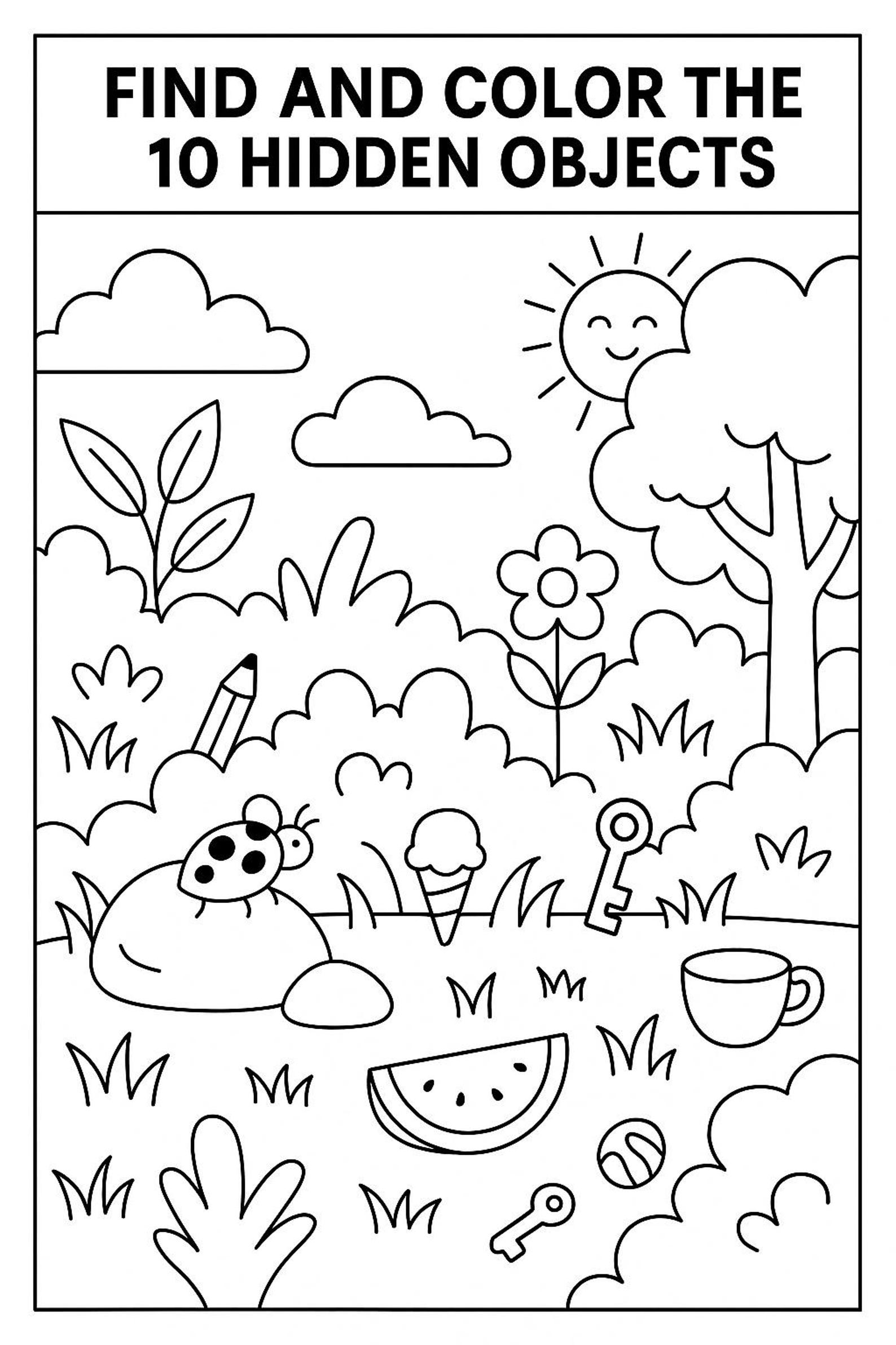 Find and Color the 10 Hidden Objects – Fun Printable Activity for Kids ...