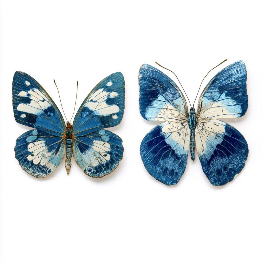 100+ Blue and White Collage Butterfly Fussy Cuts, Junk Journal Kit ...