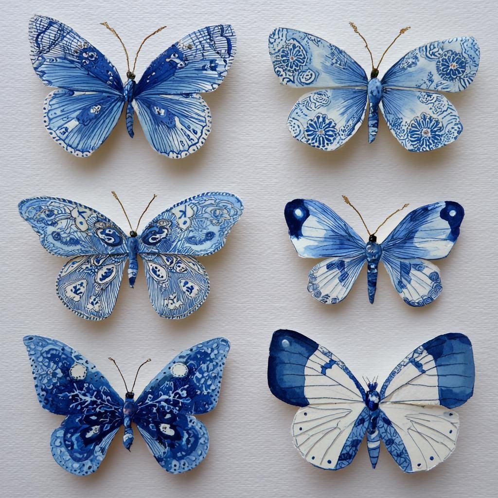 100+ Blue and White Collage Butterfly Fussy Cuts, Junk Journal Kit ...