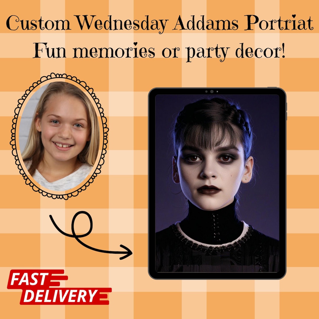 Custom Wednesday Addams Portrait: Spooky Gothic Digital Art - Etsy