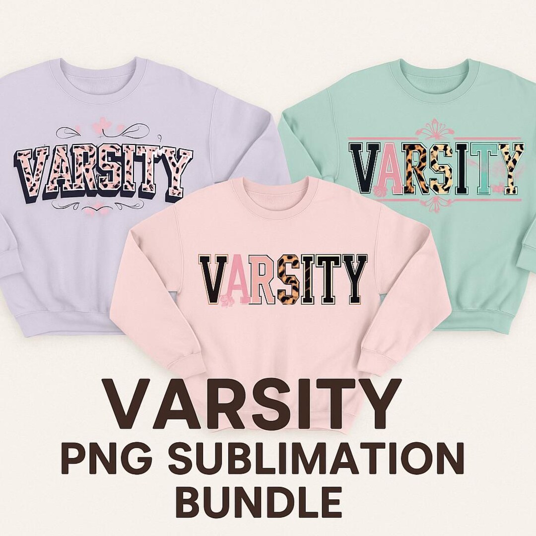 Varsity PNG Sublimation Bundle | 3 Animal Print & Floral Varsity ...