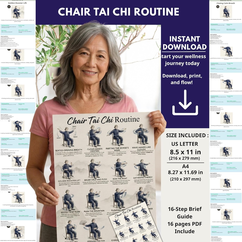 Chair Tai Chi for Seniors Printable Poster PDF, Seated Tai Chi ...