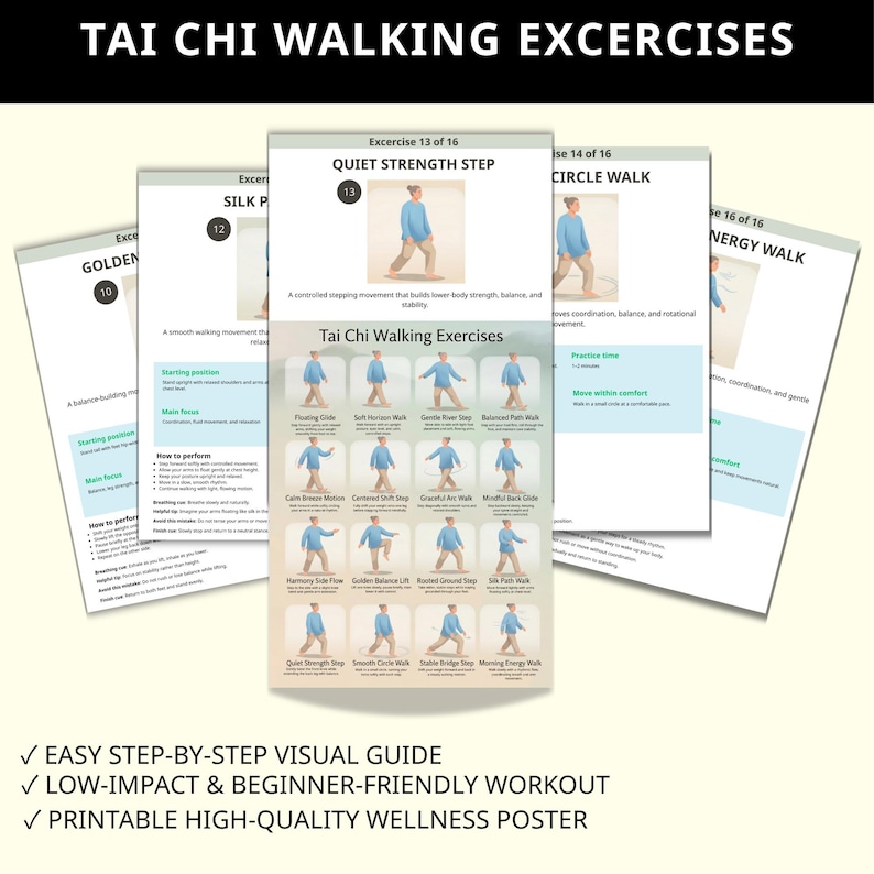 Tai Chi Walking Exercises for Seniors Printable PDF, Gentle Balance and ...