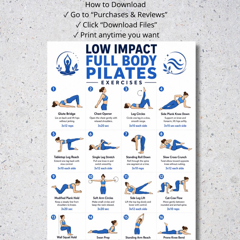 Low Impact Full Body Pilates Exercises | Gentle Pilates Workout Chart ...