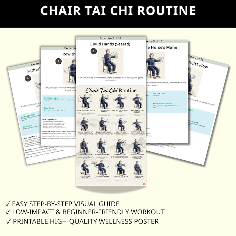 Chair Tai Chi for Seniors Printable Poster PDF, Seated Tai Chi ...