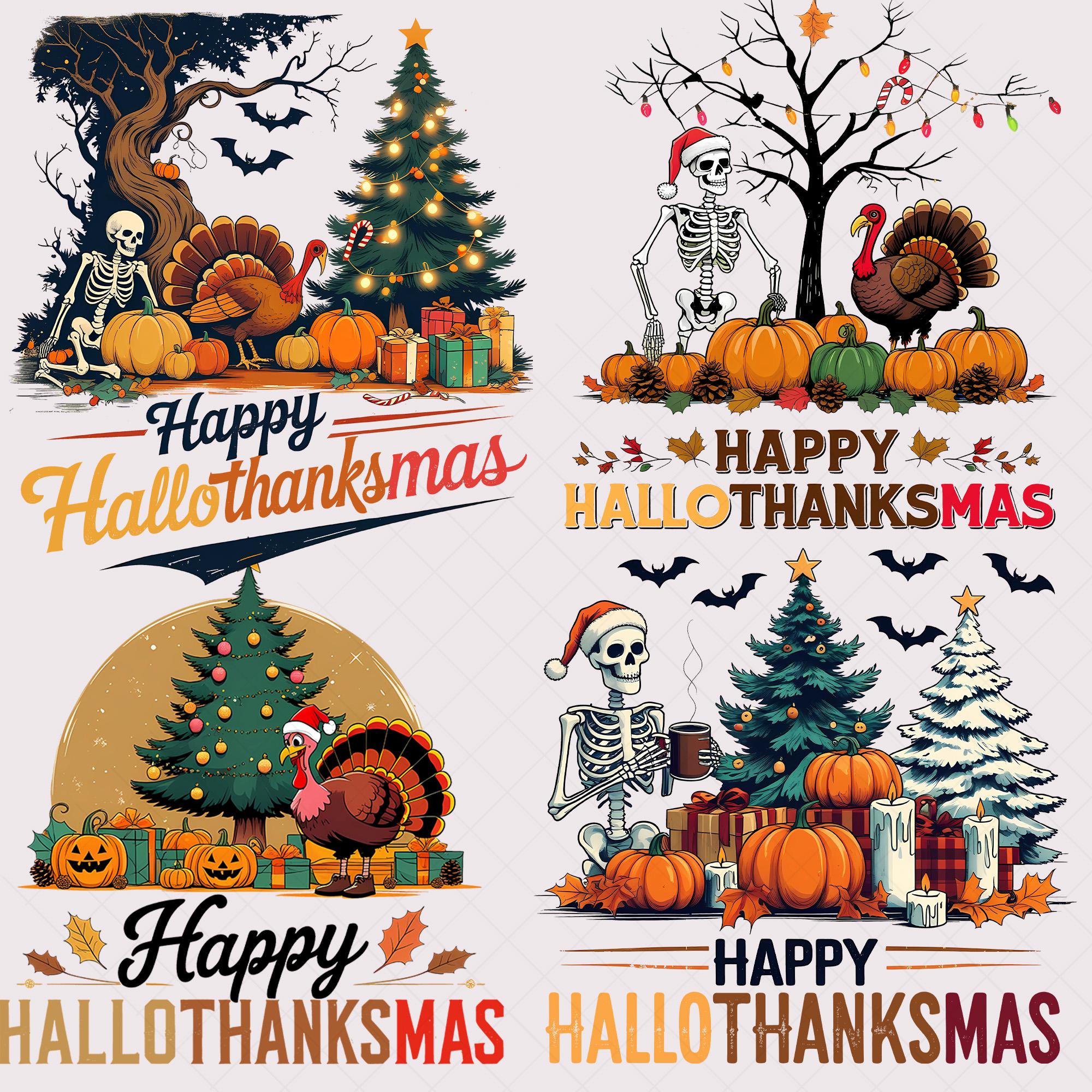 Happy Hallothanksmas PNG Bundle, Skeleton Turkey Christmas Tree Digital ...