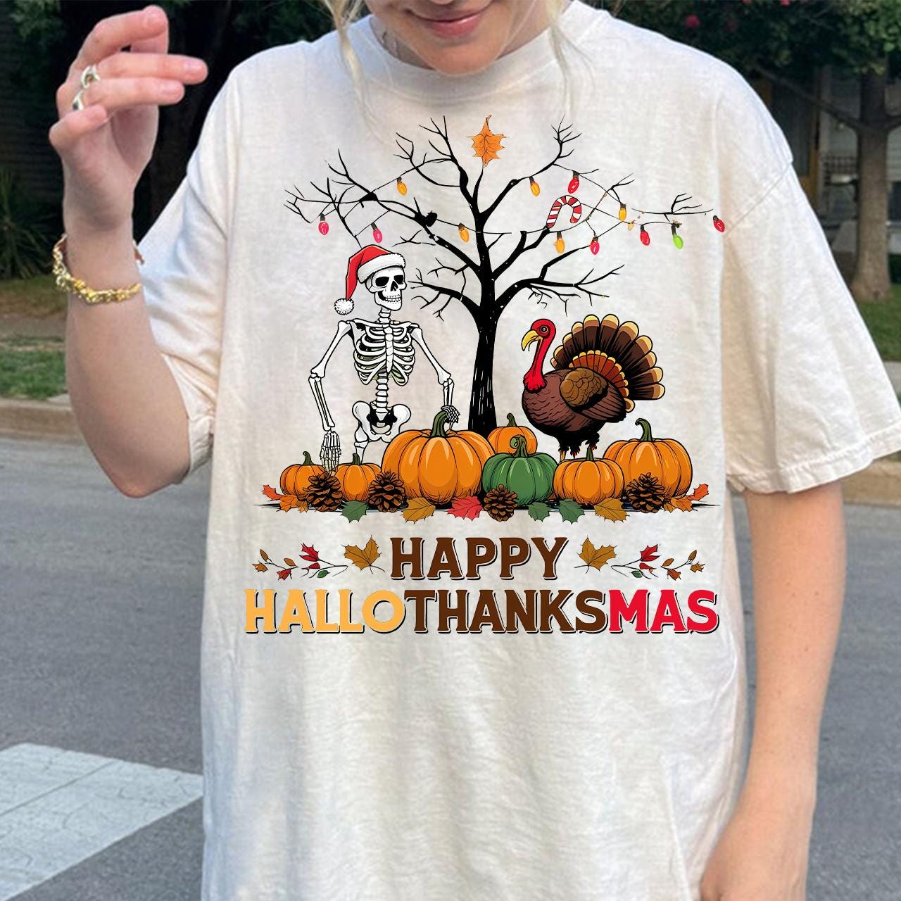 Happy Hallothanksmas PNG Bundle, Skeleton Turkey Christmas Tree Digital ...