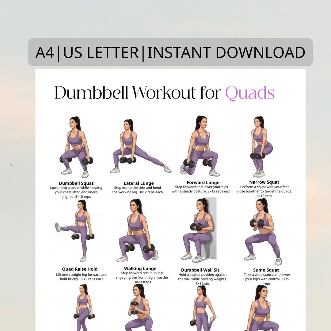Dumbbell Quads Workout PDF, Quadriceps Exercise Chart Printable, Leg ...