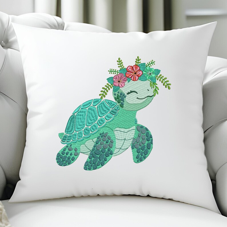 Sea Turtle Embroidery Design, Turtles and Flowers Motive, Turtle ...