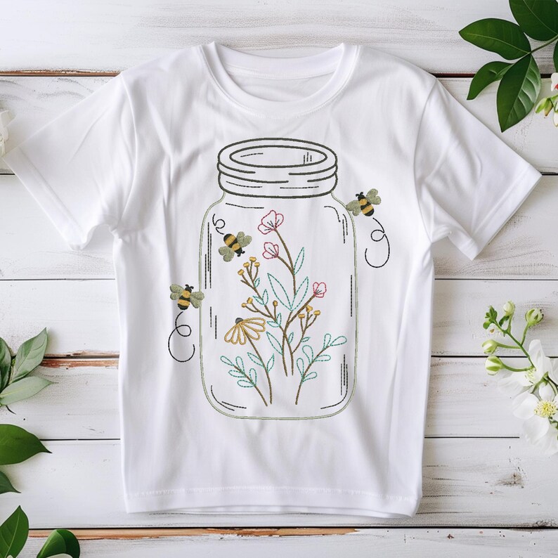 Floral Jar Embroidery Design, Summer Lemonade Mason Jar Embroidery ...