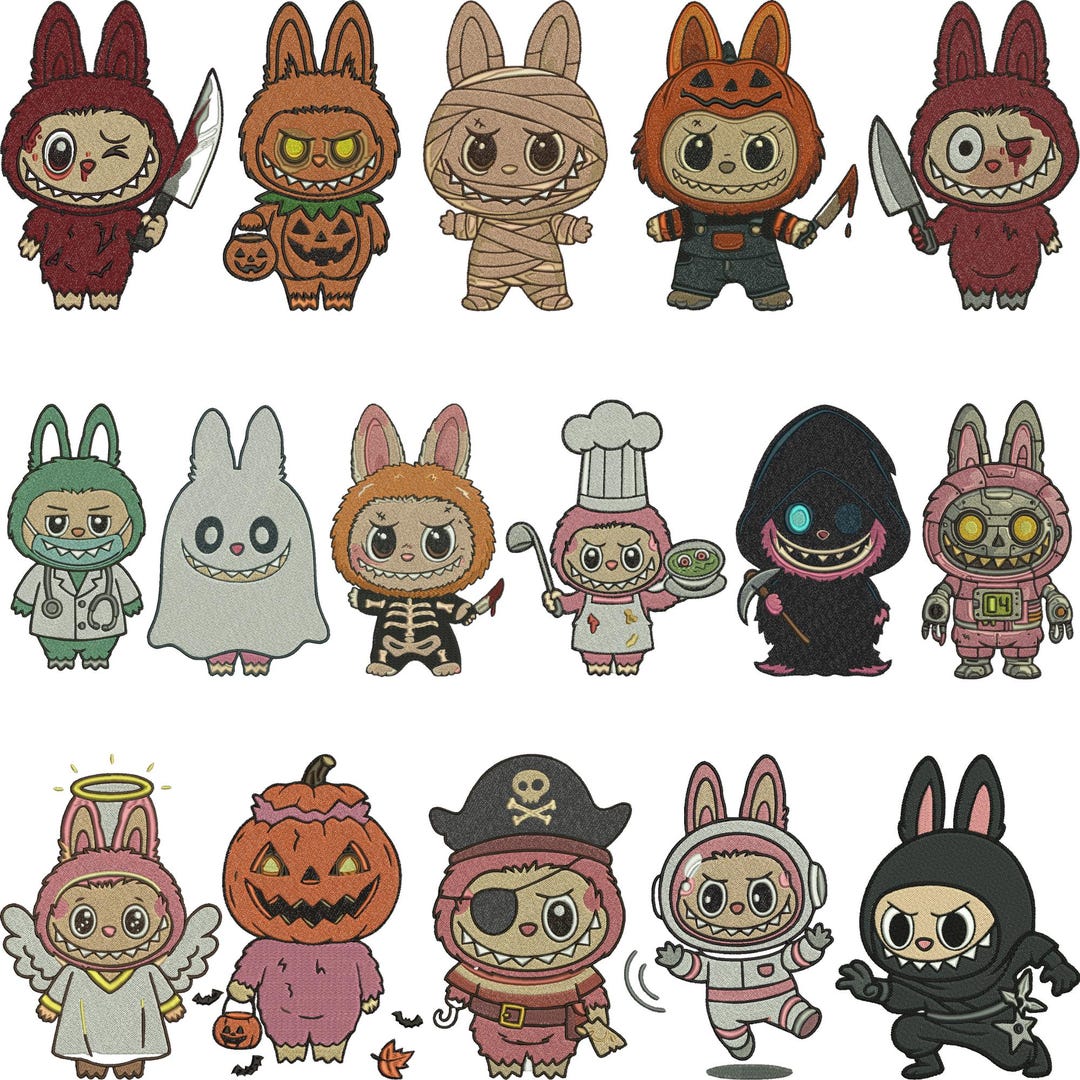 Labubu Embroidery Design, Monster Embroidery, Halloween Embroidery ...