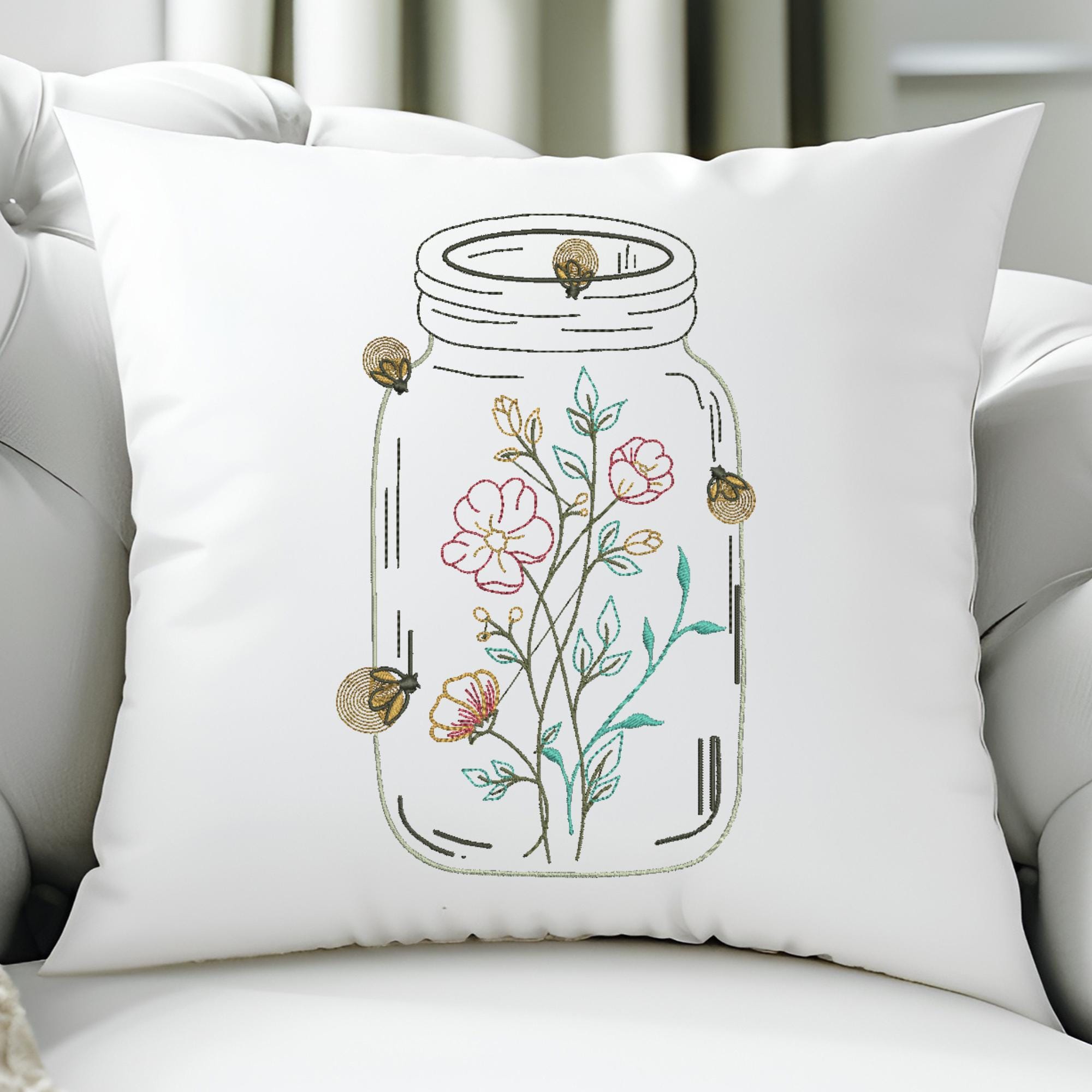 Floral Jar Embroidery Design, Summer Lemonade Mason Jar Embroidery ...