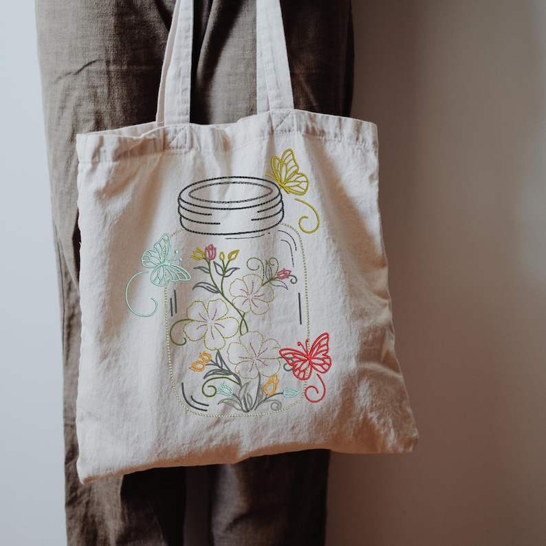 Floral Jar Embroidery Design, Summer Lemonade Mason Jar Embroidery ...