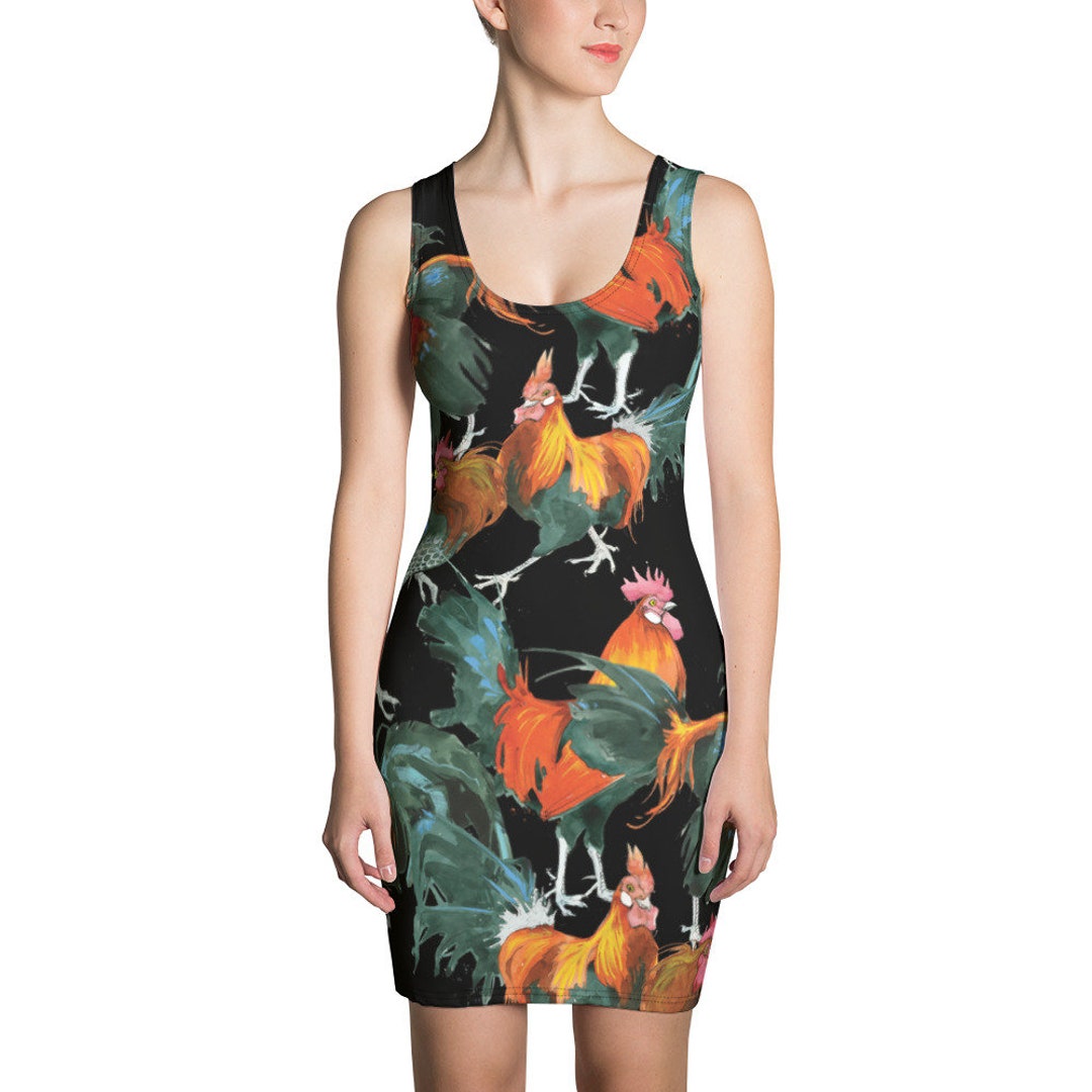 Rooster Print All Over Dress - Etsy