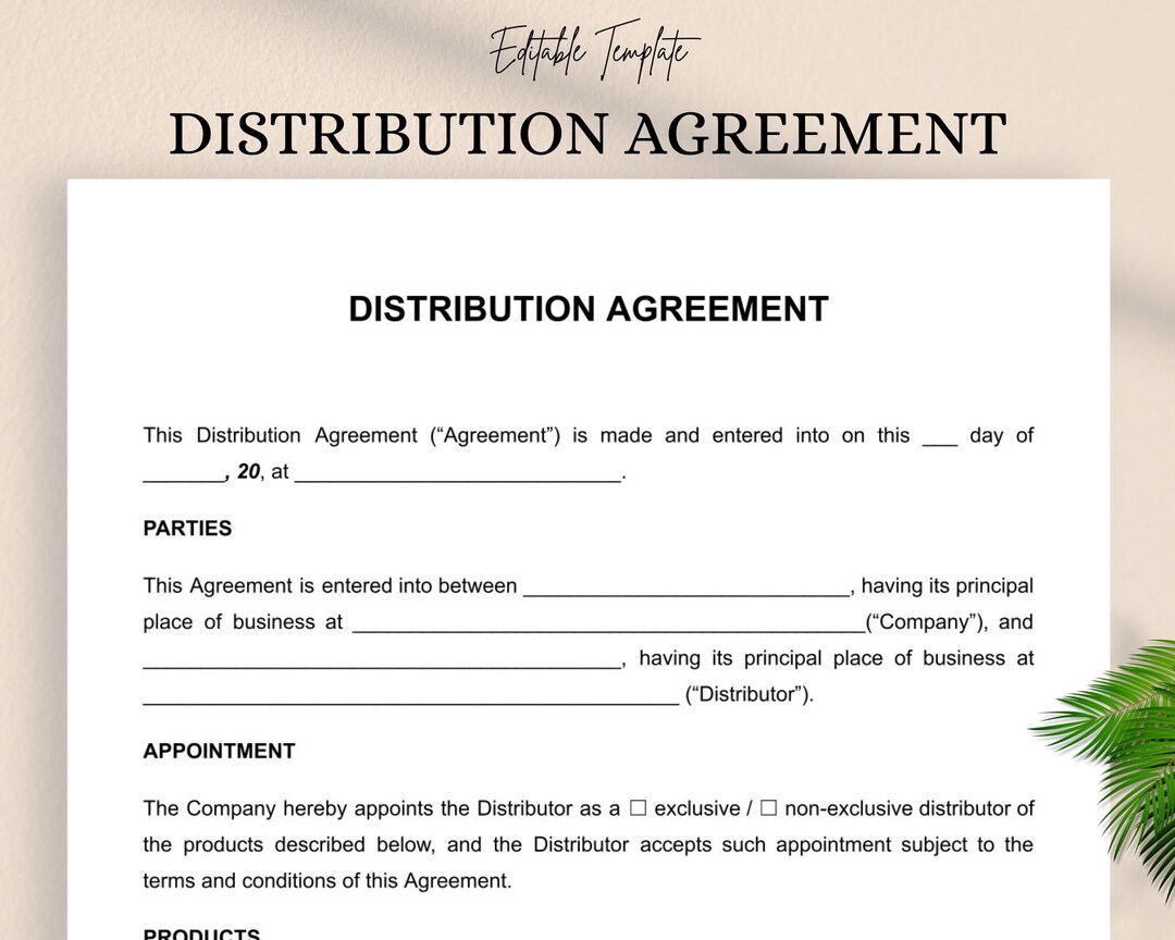 Distribution Agreement Template – Product Distribution Contract (PDF ...