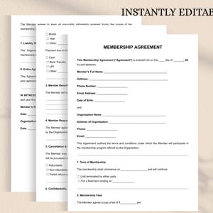 Membership Agreement Template – Editable DOC PDF – Member Terms ...