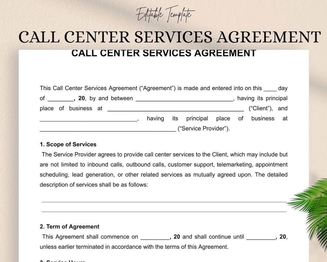 Call Center Services Agreement Template Editable PDF & DOC ...