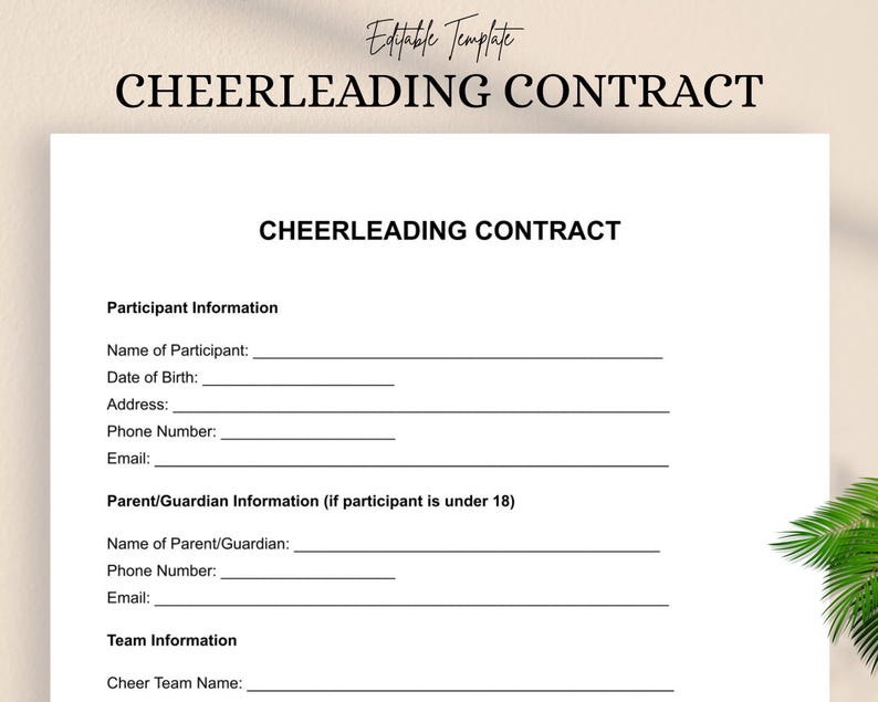 Cheerleading Contract | Editable Doc & PDF | Team Participation ...